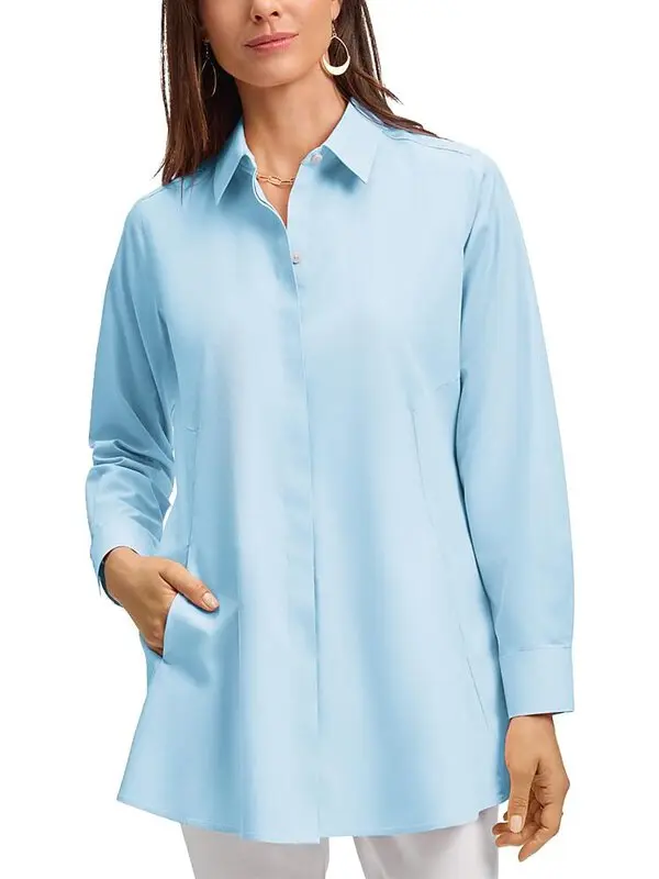 Foxcroft Cici Cotton Non-iron Tunic Shirt - Soft Aqua
