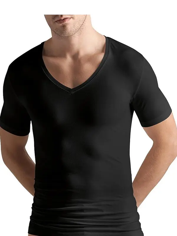Hanro Cotton Superior Short-sleeve V-neck - Black