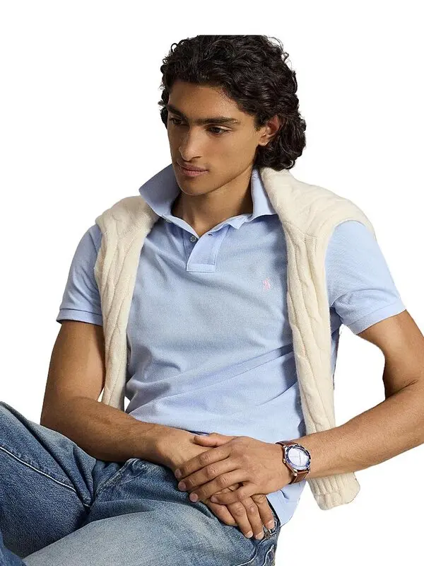 Polo Ralph Lauren Custom Slim Fit Mesh Polo Shirt - Pebble Blue