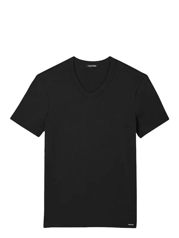 TOM FORD Cotton Blend V-neck Tee - Black