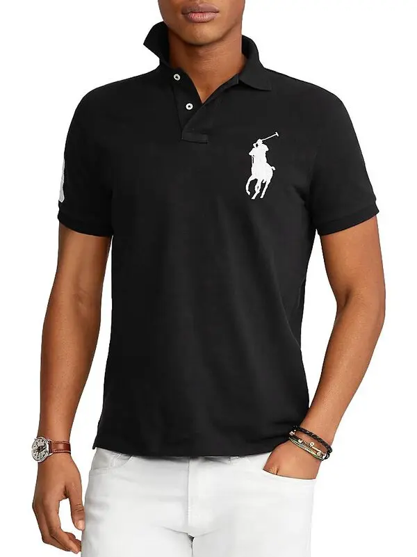 Polo Ralph Lauren Big Pony Custom Slim Fit Mesh Polo Shirt - Black