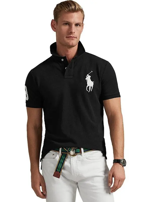 Polo Ralph Lauren Big Pony Custom Slim Fit Mesh Polo Shirt - Black