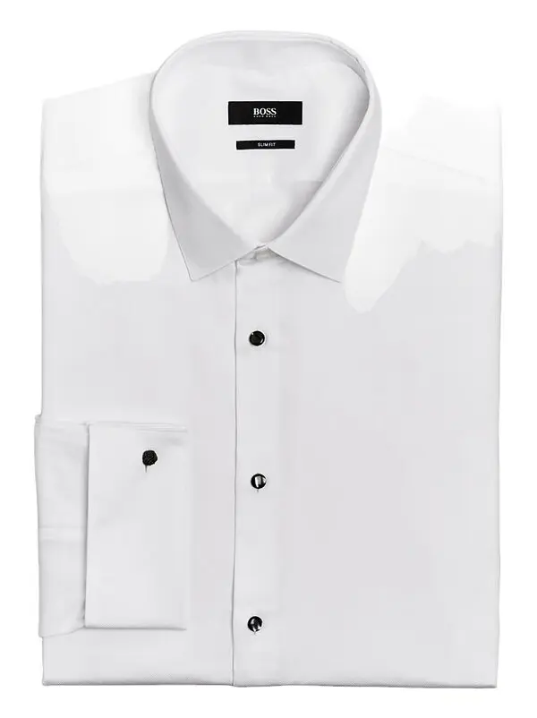 BOSS Jasper Pique Slim Fit Tuxedo Shirt - White