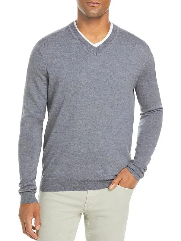 Bloomingdale'S V-neck Merino Wool Sweater - Medium Gray