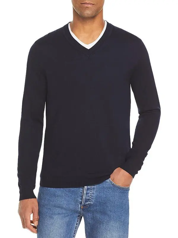 Bloomingdale'S V-neck Merino Wool Sweater - Navy