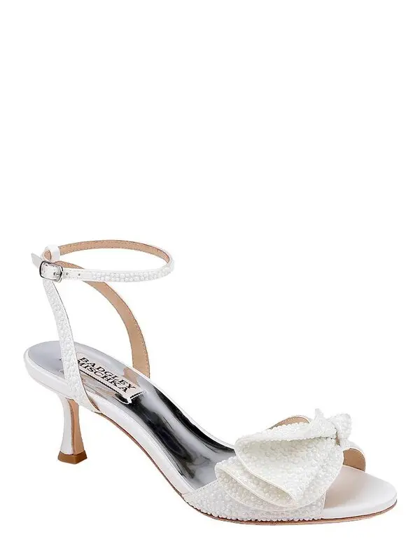 Badgley Mischka Remi Rhinestone Ruffle Mid-heel Sandals - White Satin
