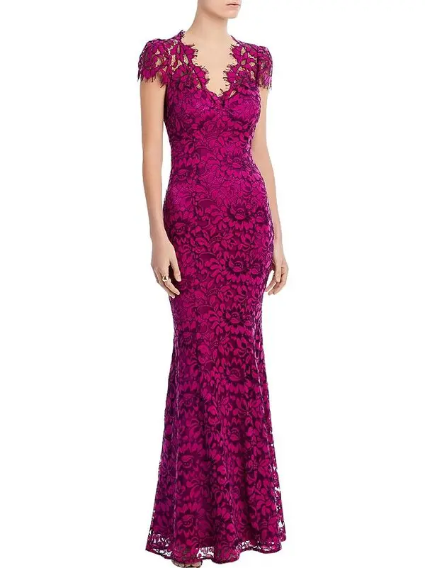 Eliza J Scalloped-edge Lace Gown - Magenta