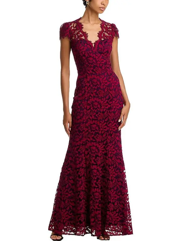 Eliza J Scalloped-edge Lace Gown - Sangria