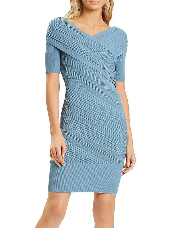 Herve Leger Draped Ribbed Dress - Alabaster