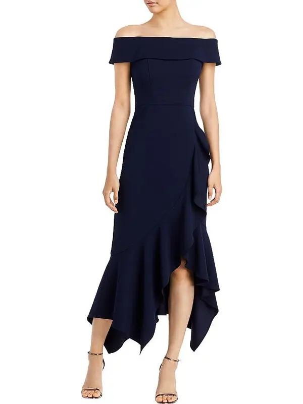 Aqua Scuba Crepe Off-the-shoulder Midi Dress - Navy