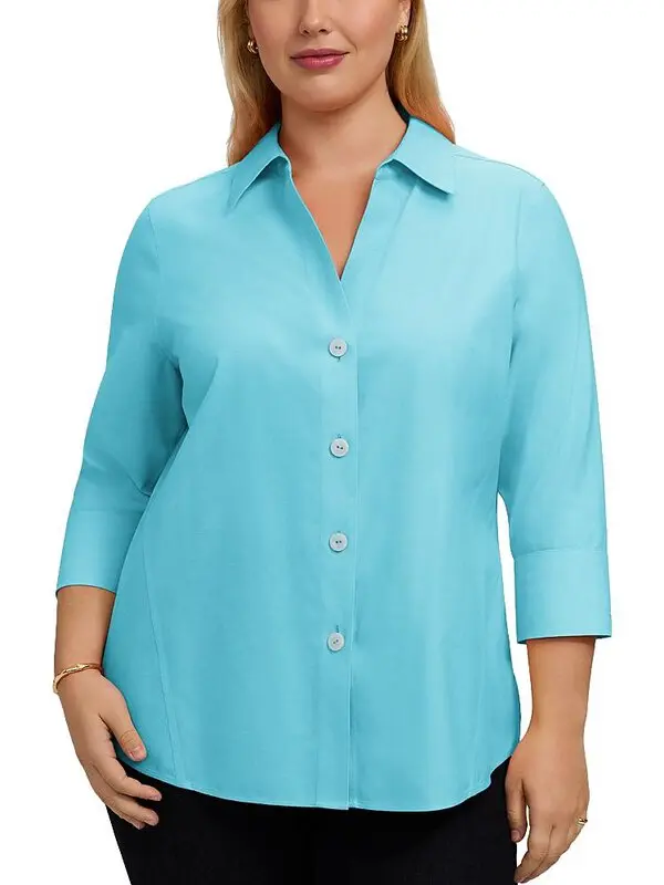 Foxcroft Poplin Three-quarter Sleeve Shirt - Capri