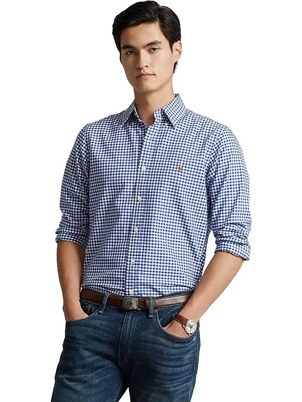 Polo Ralph Lauren Classic Fit Long Sleeve Cotton Oxford Button Down Shirt - Blue/white Gingham