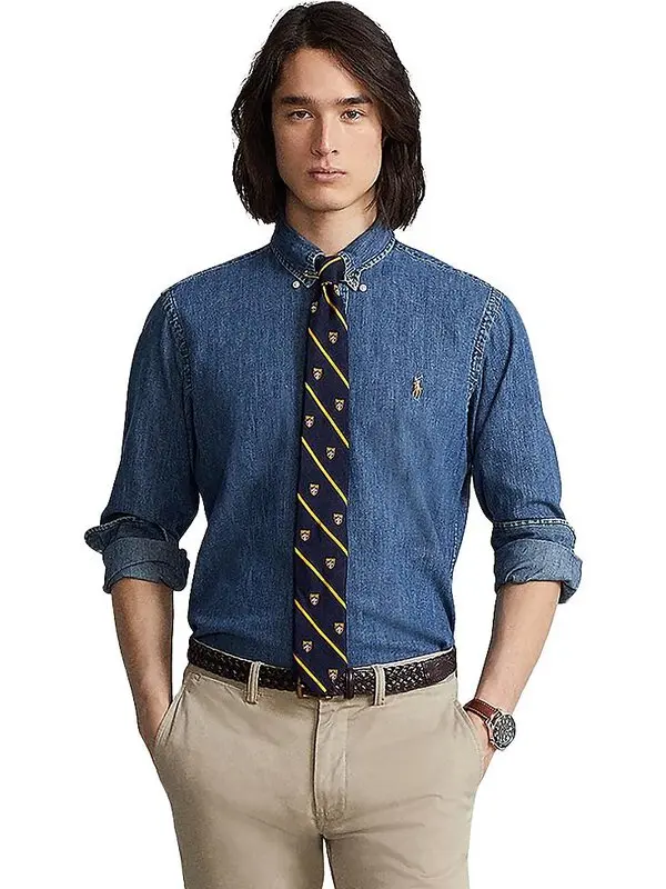 Polo Ralph Lauren Classic Fit Long Sleeve Denim Cotton Button Down Shirt - Blue