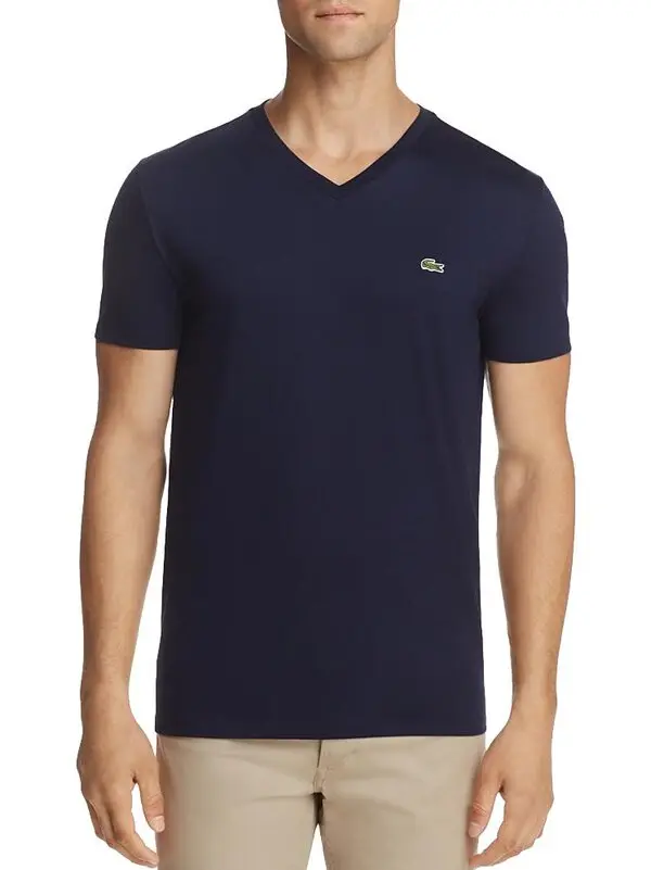 Lacoste V-neck Pima Cotton Tee - Navy
