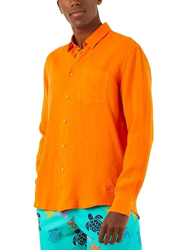 Vilebrequin Linen Solid Classic Fit Shirt - Apricot