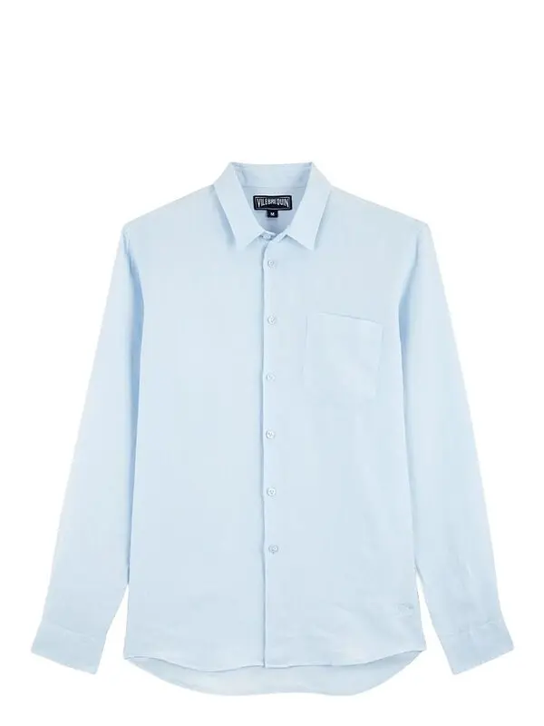 Vilebrequin Linen Solid Classic Fit Shirt - Blue Ciel