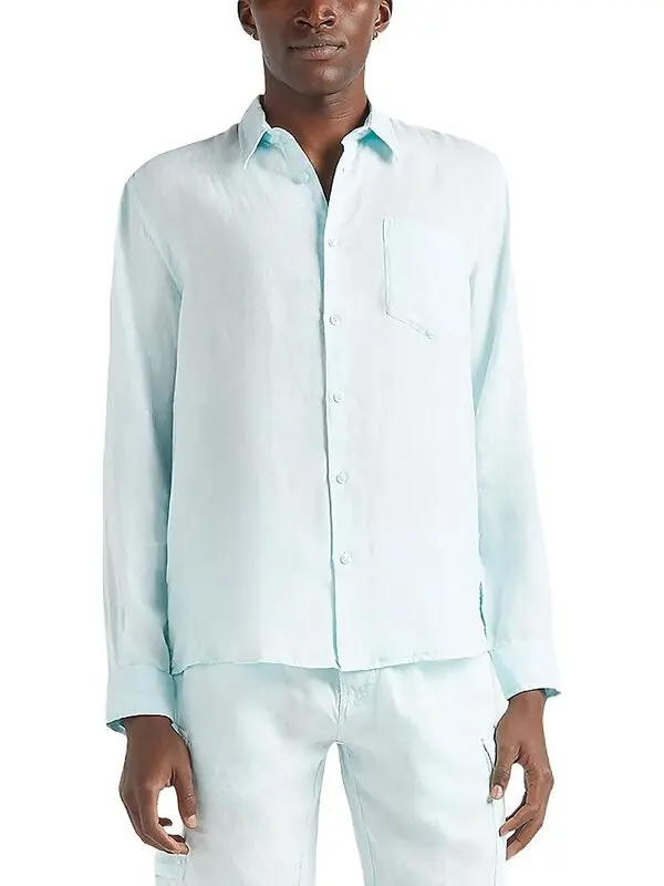 Vilebrequin Linen Solid Classic Fit Shirt - Pacific Blue