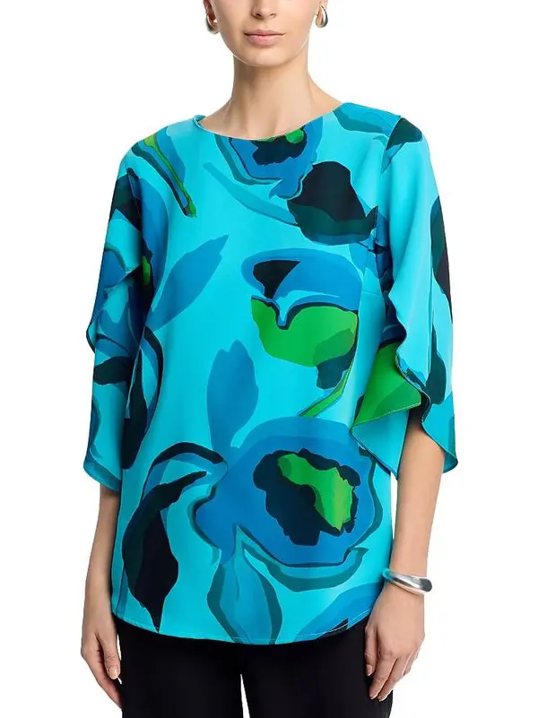 Caroline Rose Petal Sleeve Top - Island Turquoise/multi
