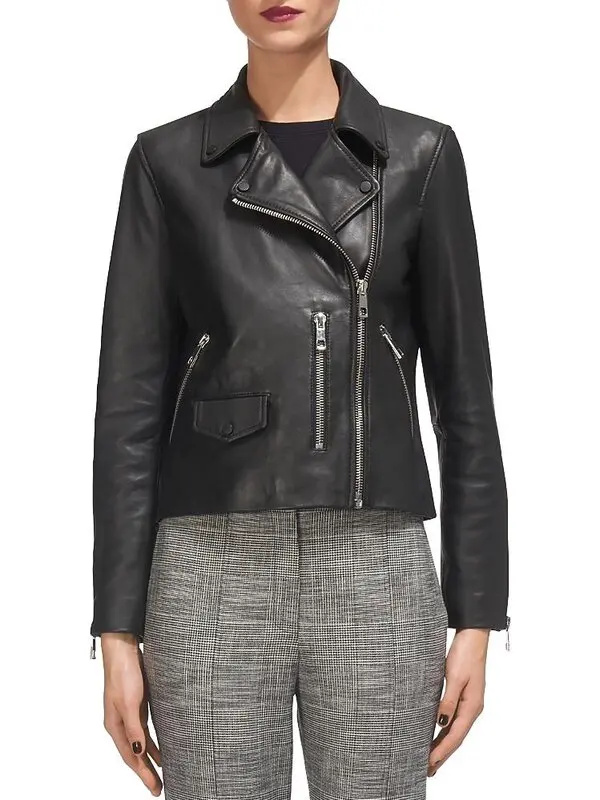 Whistles Agnes Leather Moto Jacket - Black
