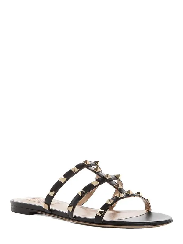 Valentino Garavani Rockstud Flat Sandals - Black/gold