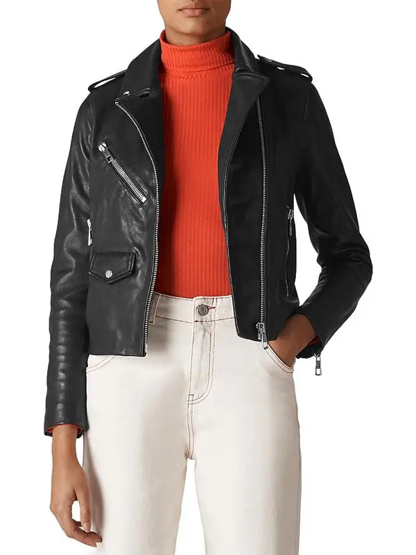 Whistles Agnes Leather Moto Jacket - Black