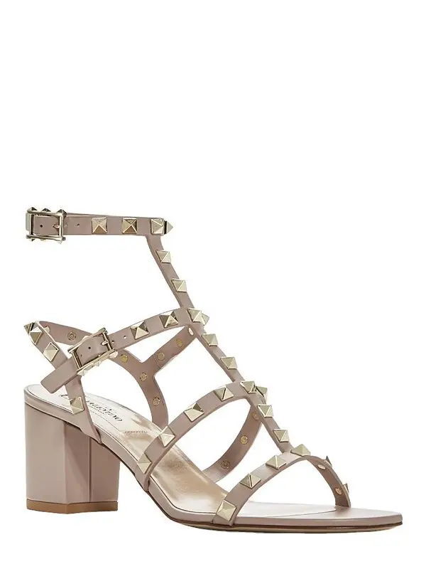 Valentino Garavani Rockstud City Block Heel Sandals - Poudre/gold