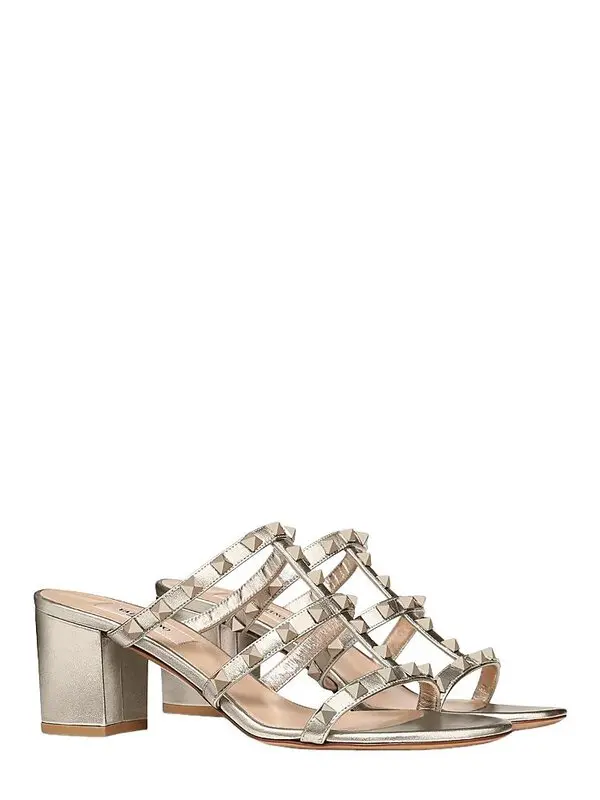 Valentino Garavani Rockstud Block Heel Sandals - Skin/gold