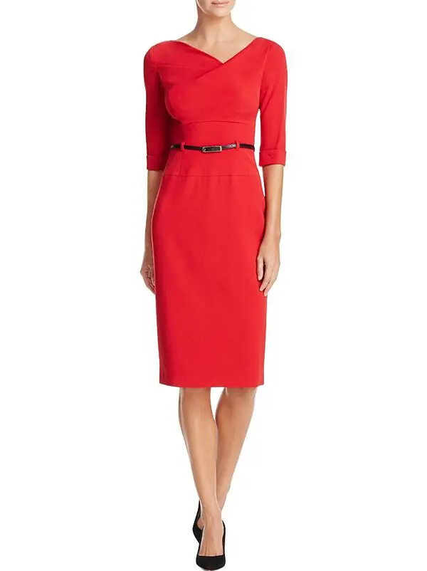 Black Halo Belted Sheath Dress - Red