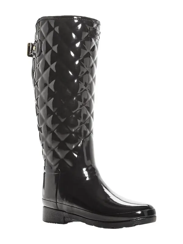 Hunter Refined Gloss Quilted Rain Boots - Black