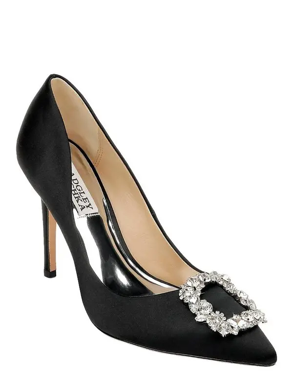 Badgley Mischka Cher Crystal Buckle Pumps - Black Satin
