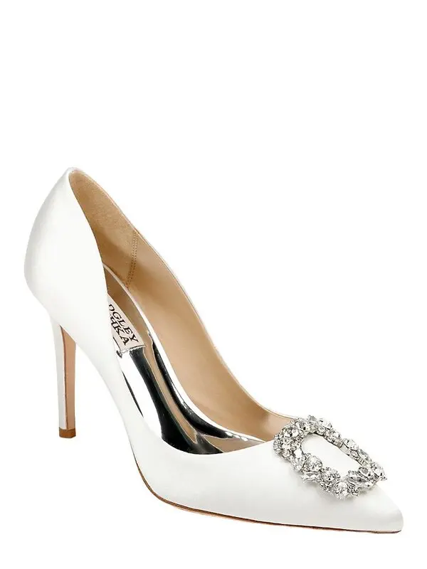 Badgley Mischka Cher Crystal Buckle Pumps - White Satin