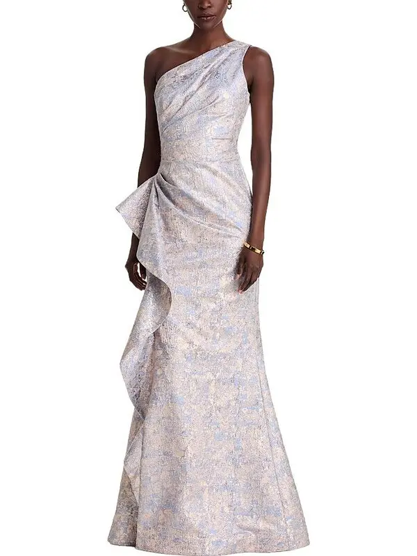 Rickie Freeman For Teri Jon Metallic Jacquard One-shoulder Gown - Lavender Multi