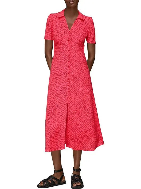 Whistles Rowan Diagonal Textured Midi Dress - Pink Multi