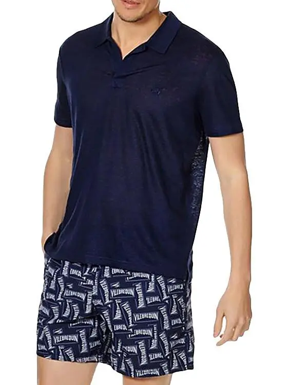 Vilebrequin Regular Fit Short Sleeve Linen Polo Shirt - Navy