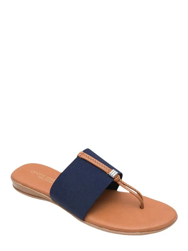 Andre Assous Thong Sandals With Stretch Raffia Upper - Navy