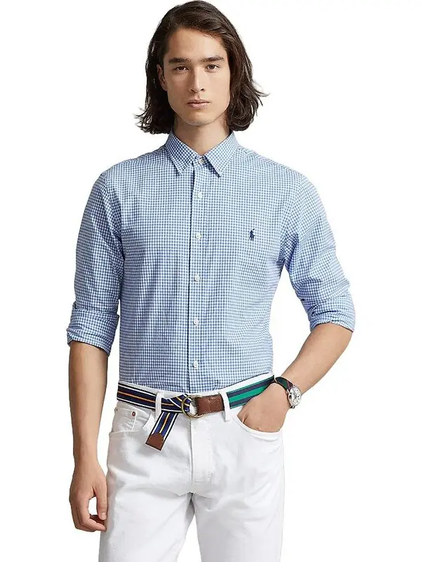 Polo Ralph Lauren Slim Fit Long Sleeve Poplin Button Down Shirt - Blue/white Check