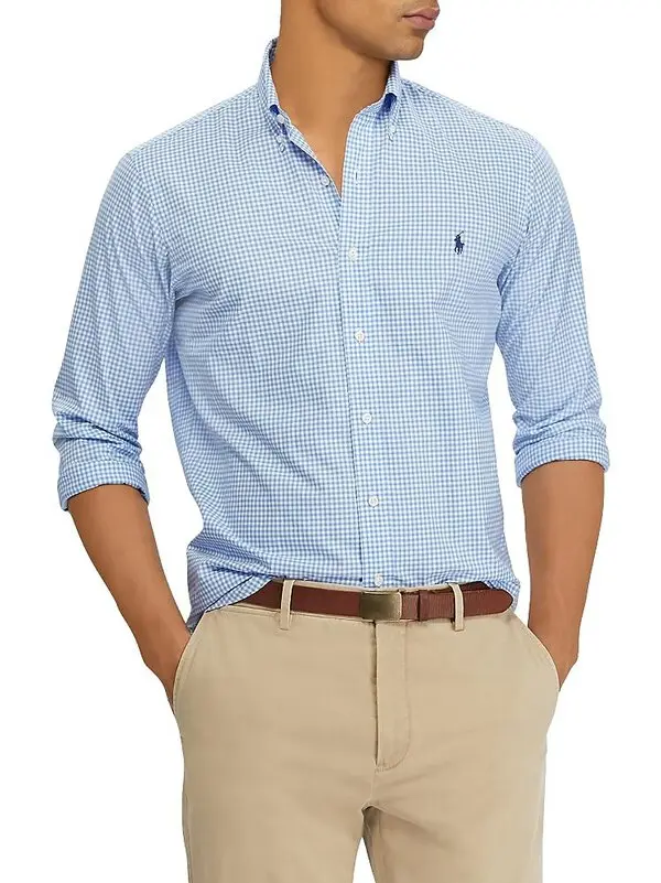 Polo Ralph Lauren Slim Fit Long Sleeve Poplin Button Down Shirt - Blue/white Check