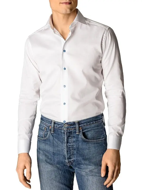 Eton Contemporary Fit Contrast Blue Button Shirt - White