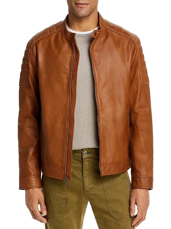 Cole Haan Leather Moto Jacket - Camel