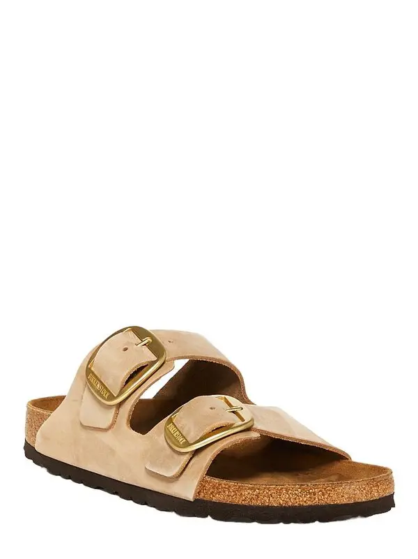 BIRKENSTOCK Arizona Big Buckle Slide Sandals - Sandcastle Nubuck/gold