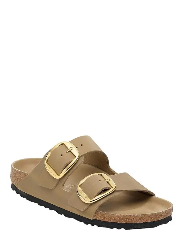 BIRKENSTOCK Arizona Big Buckle Slide Sandals - Tobacco Brown/gold