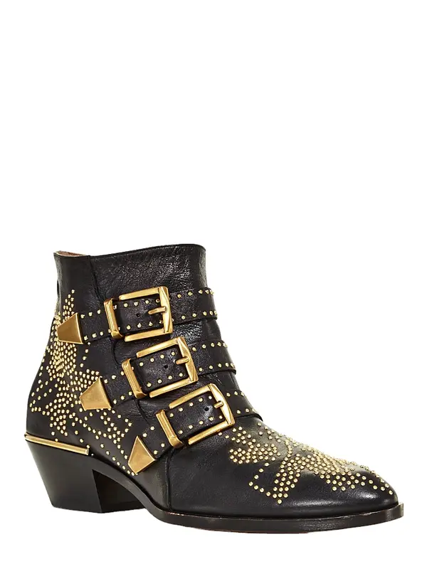 Chloé Susanna Studded Leather Booties - Black Gold Leather