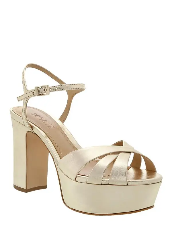 Schutz Keefa High-heel Platform Sandals - Platina Gold Leather