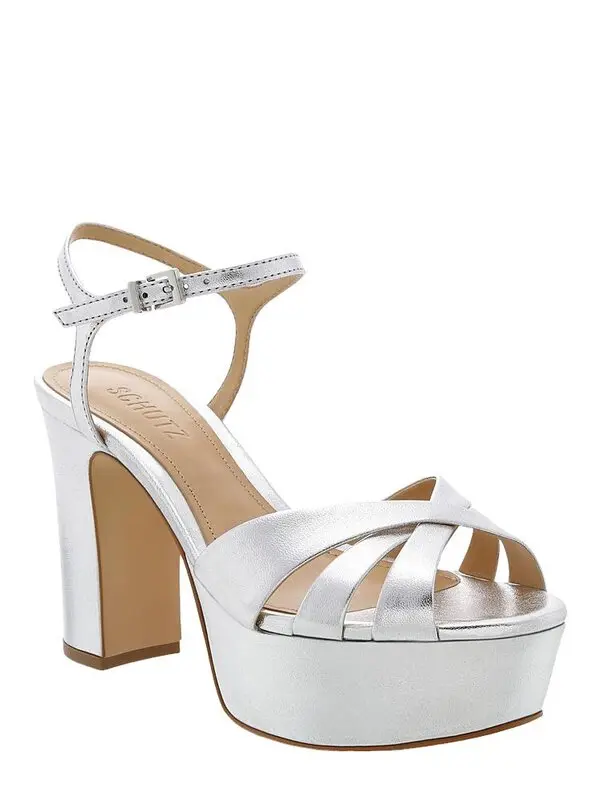Schutz Keefa High-heel Platform Sandals - Prata Silver Leather