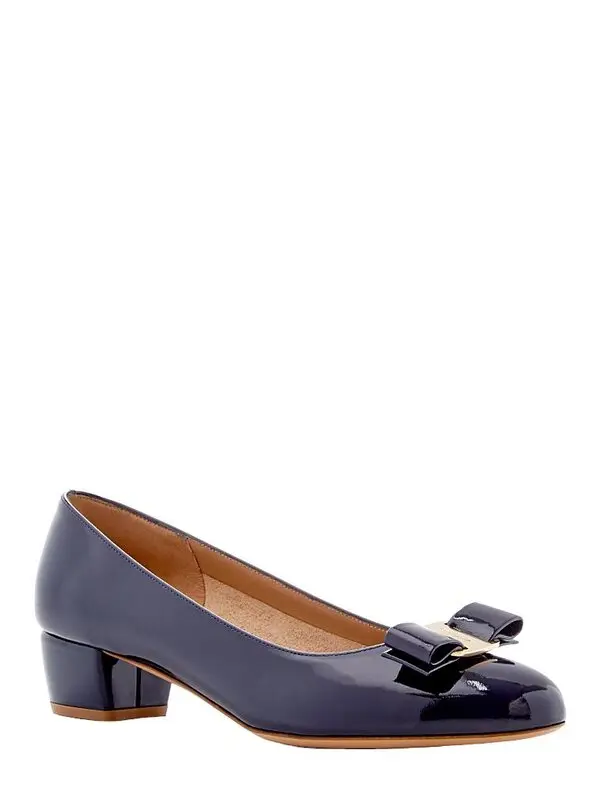 FERRAGAMO Vara Leather Pumps - Oxford Blue/gold Patent Leather