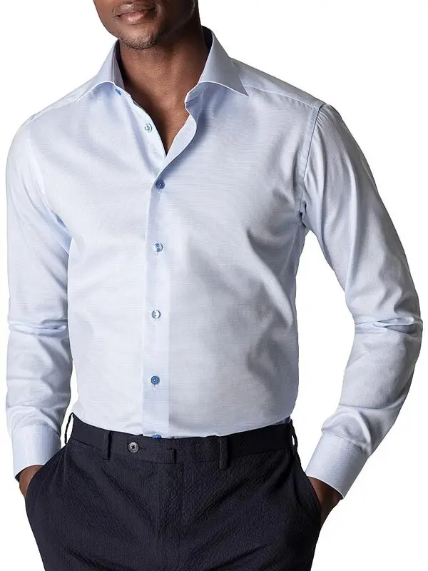 Eton Cotton Contemporary Fit Textured Solid Shirt - Light Blue