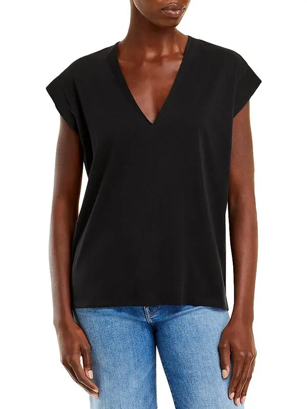FRAME Le Mid-rise V-neck Tee - Noir