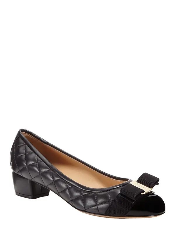 FERRAGAMO Vara Quilted Low-heel Pumps - Nero Black/gold