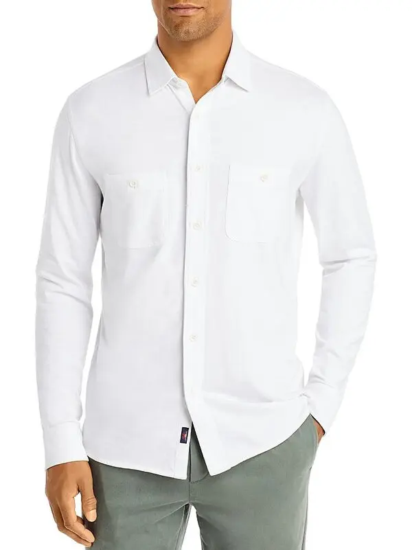 Faherty Brand Seasons Regular Fit Long Sleeve Cotton Knit Button Down Shirt - White