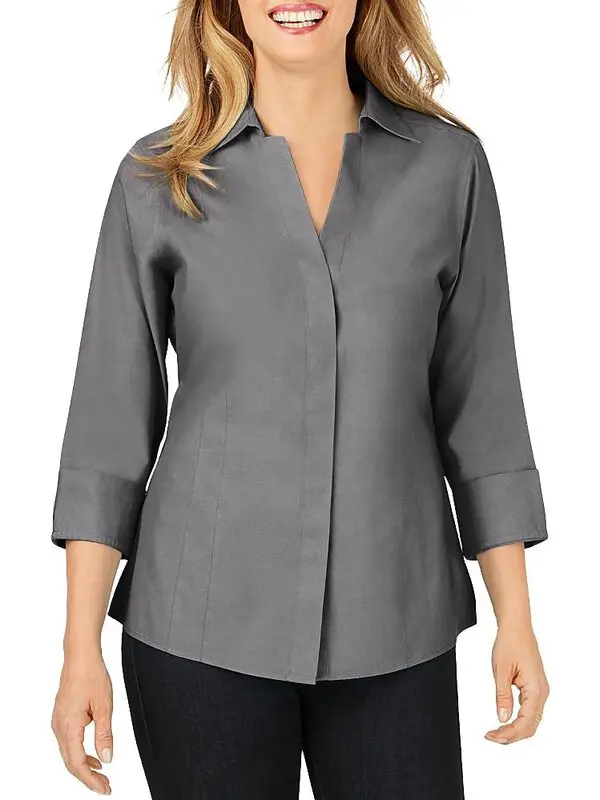 Foxcroft Taylor Non-iron Button-down Top - Charcoal